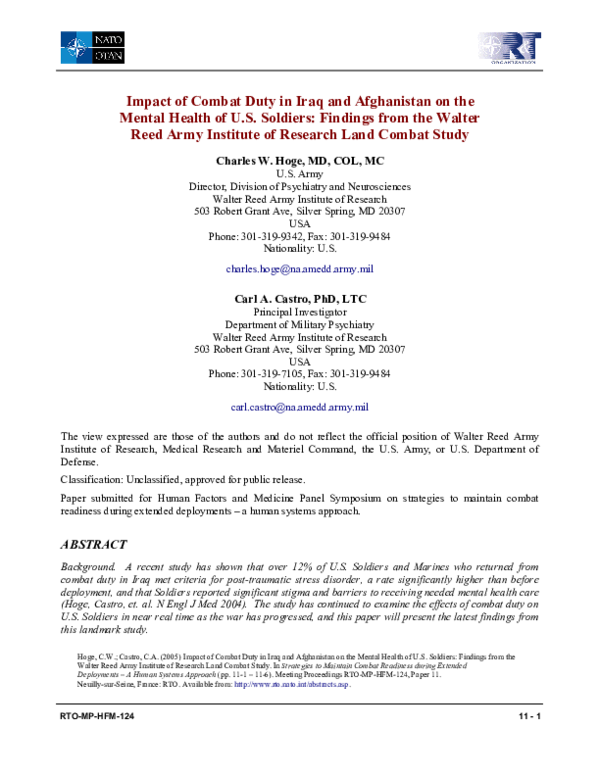(PDF) Impact of Combat Duty in Iraq and Afghanistan on Family ...