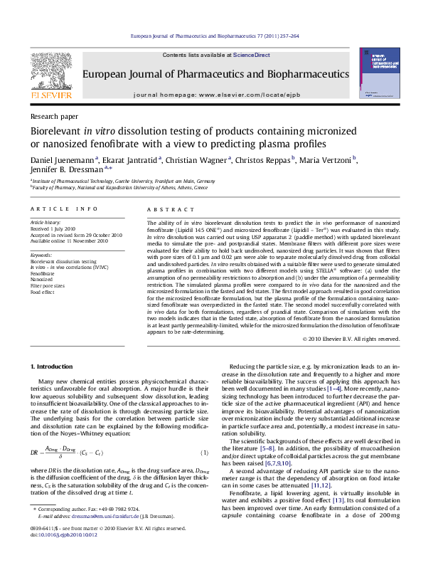(PDF) Biorelevant in vitro dissolution testing of products containing ...