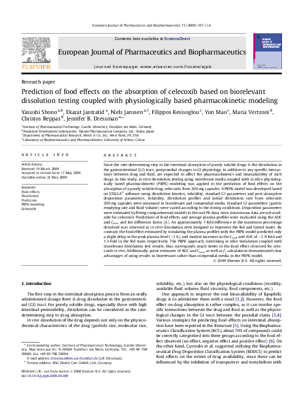 (PDF) Prediction of food effects on the absorption of celecoxib based ...