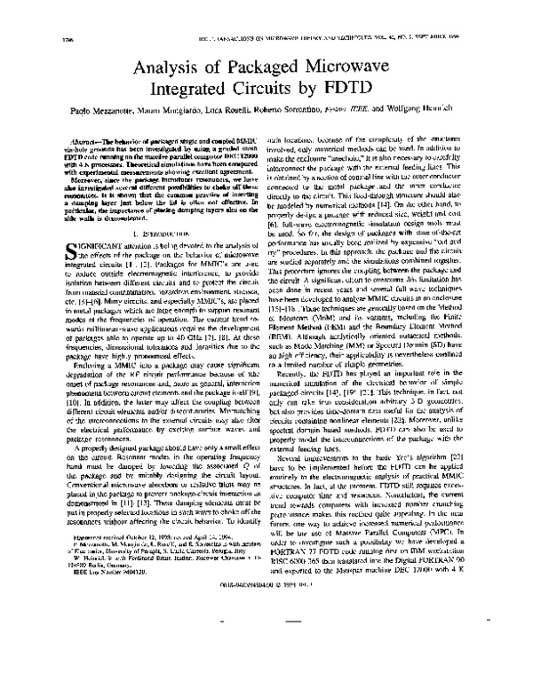 (PDF) Analysis of packaged microwave integrated circuits by FDTD