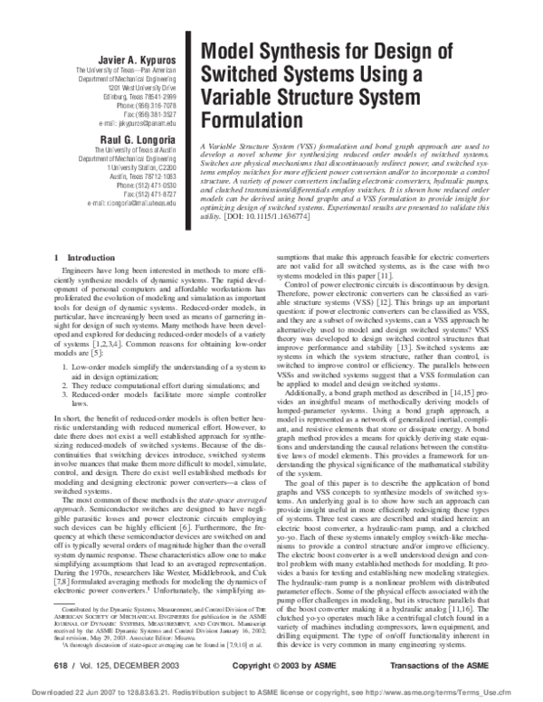 Pdf Model Synthesis For Design Of Switched Systems Using A Variable Structure System