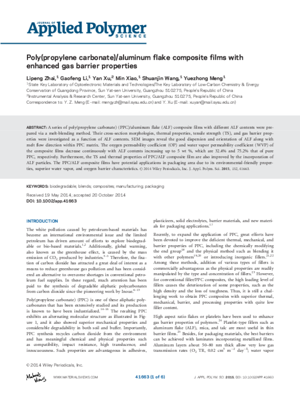 (PDF) Poly(propylene carbonate)/aluminum flake composite films with ...