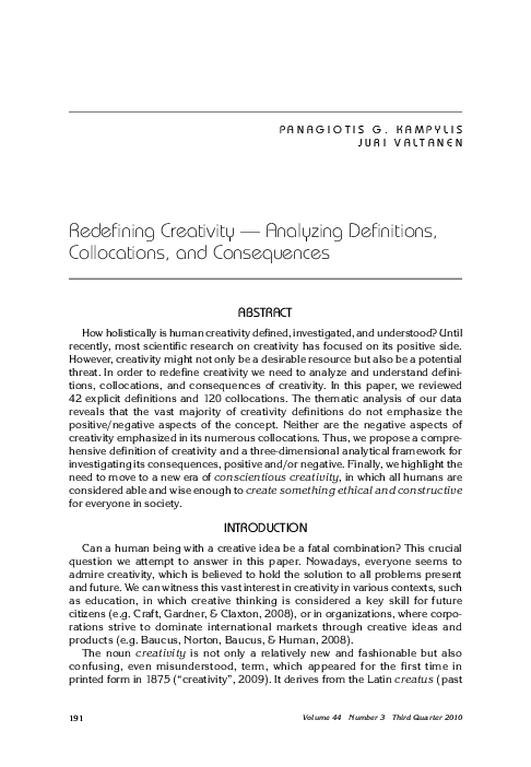 Redefining Creativity - Analyzing Definitions, Collocations, and ...