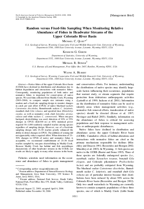 (PDF) Random versus Fixed-Site Sampling When Monitoring Relative Abundance of Fishes in ...