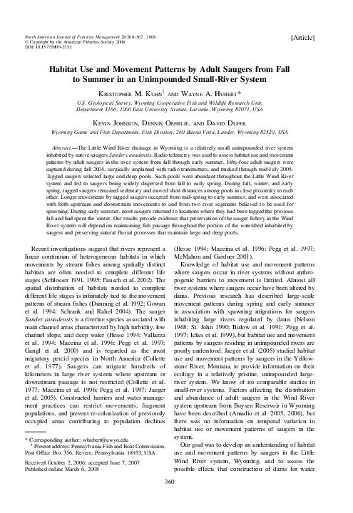 (PDF) Habitat Use and Movement Patterns by Adult Saugers from Fall to ...