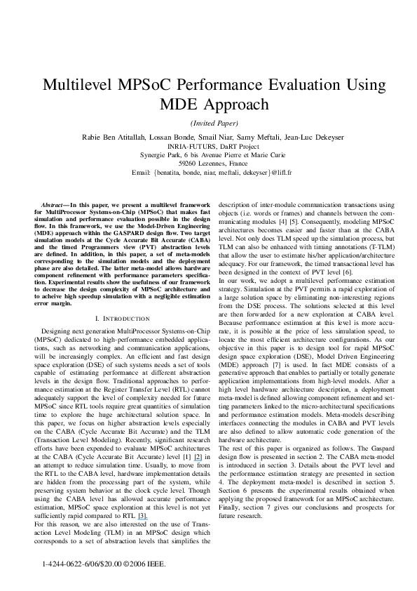 (PDF) Multilevel MPSoC Performance Evaluation Using MDE Approach