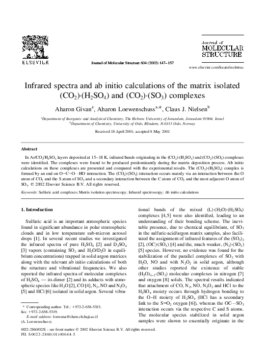 (PDF) Infrared spectra and ab initio calculations of the matrix ...