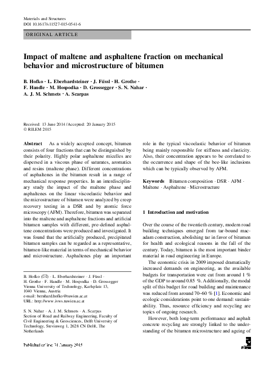 (PDF) Impact of maltene and asphaltene fraction on mechanical behavior ...