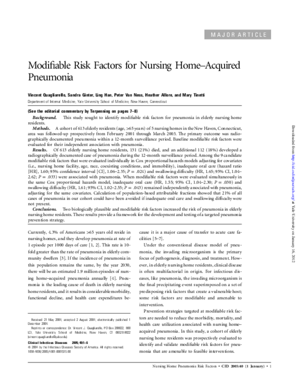 (PDF) Modifiable Risk Factors for Nursing Home-Acquired Pneumonia