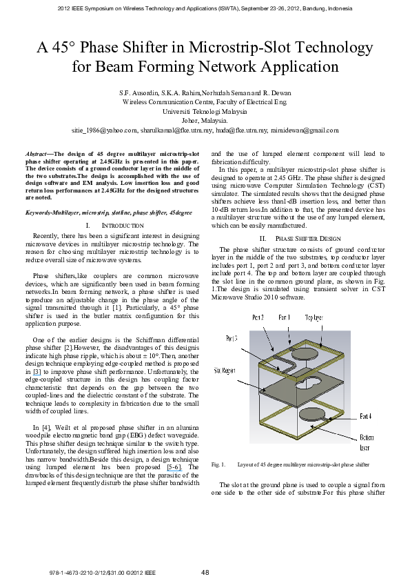 (PDF) A 45° phase shifter in microstrip-slot technology for beam ...