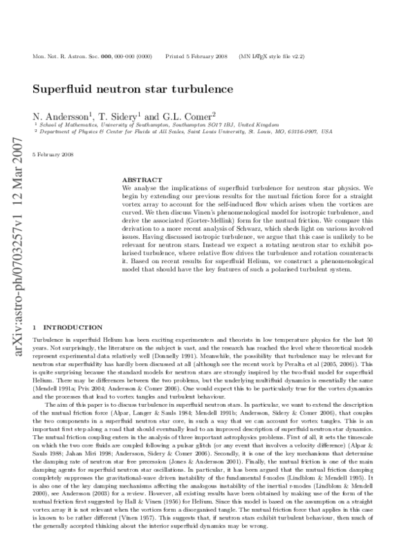 (PDF) Superfluid neutron star turbulence