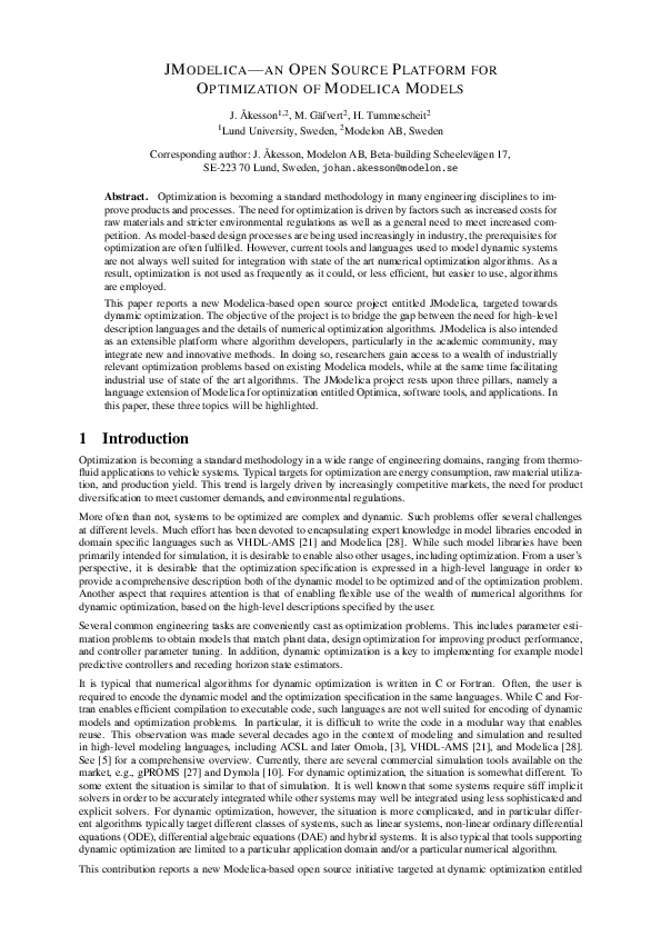 (PDF) Jmodelica—An Open Source Platform for Optimization of Modelica Models