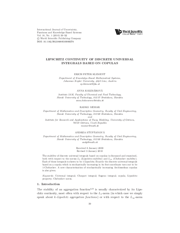 Pdf Lipschitz Continuity Of Discrete Universal Integrals Based On