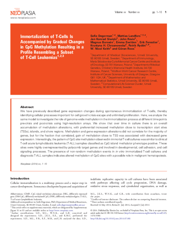 (PDF) Immortalization of T-Cells Is Accompanied by Gradual Changes in ...