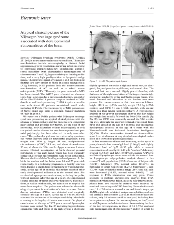 (PDF) Atypical clinical picture of the Nijmegen breakage syndrome ...