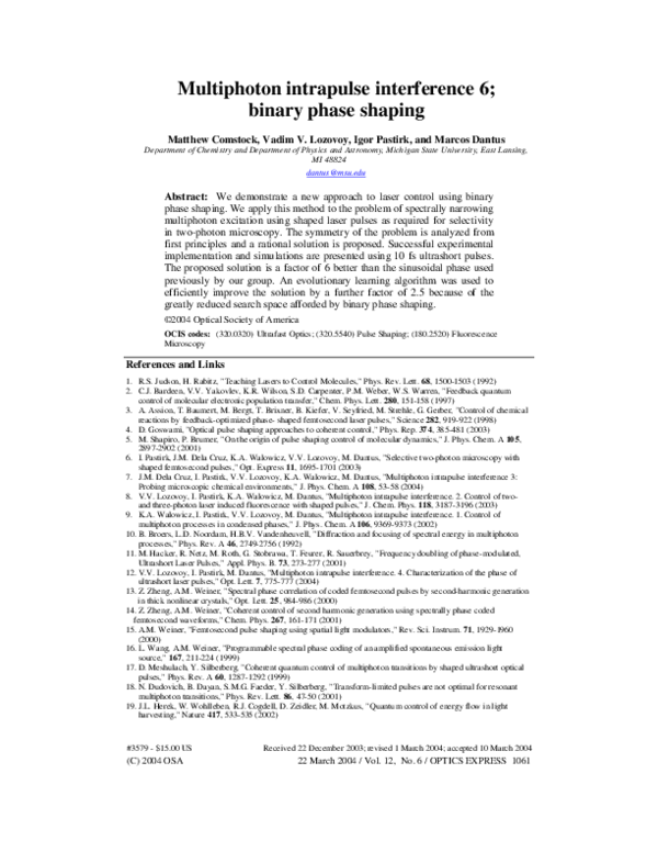 (PDF) Multiphoton intrapulse interference 6; binary phase shaping