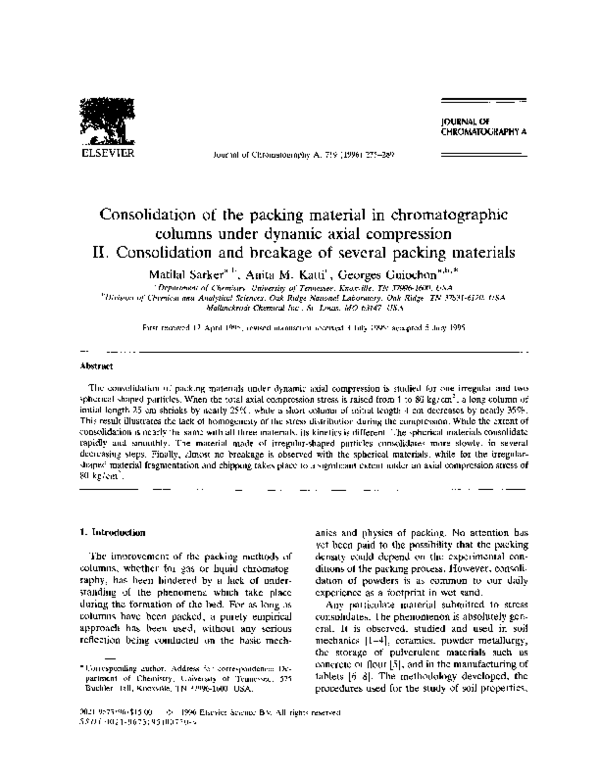 (PDF) Consolidation of the packing material in Chromatographic columns ...