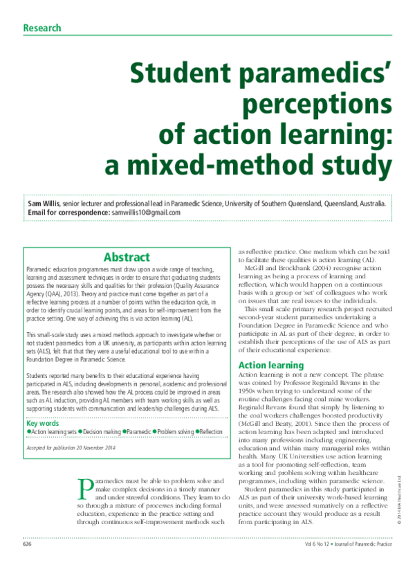 (PDF) Student paramedics' perception of Action Learning in an ...