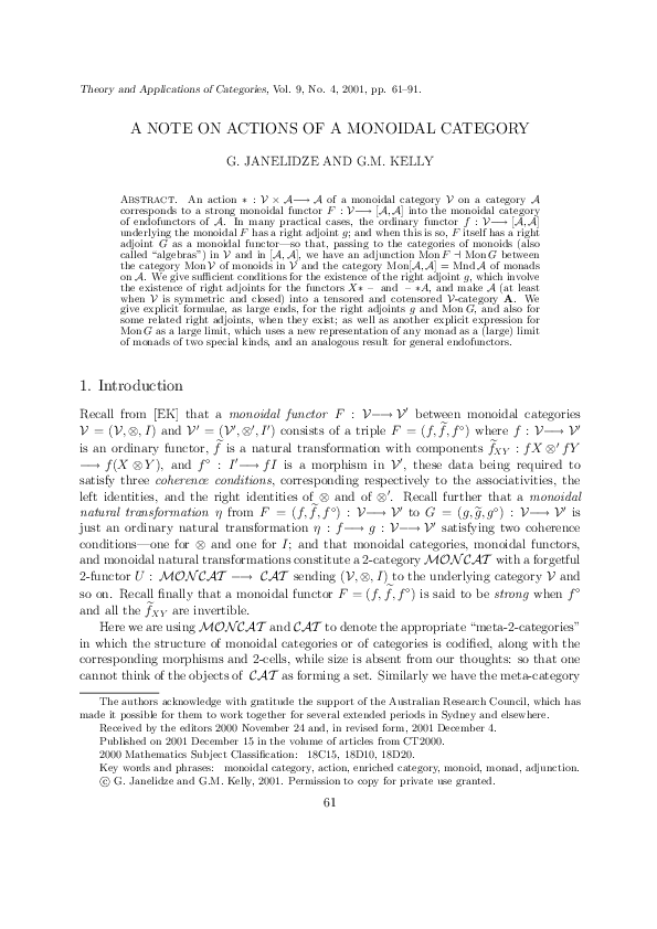 (PDF) A NOTE ON ACTIONS OF A MONOIDAL CATEGORY