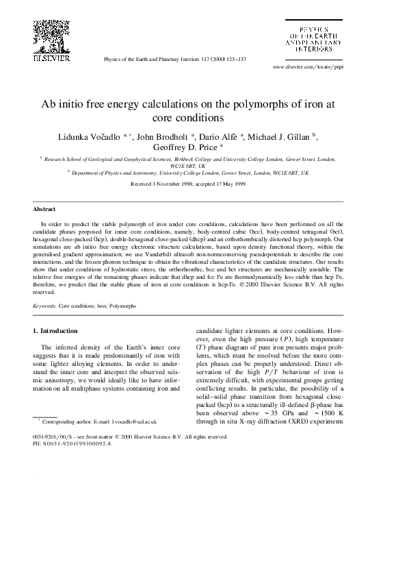 (PDF) Ab initio free energy calculations on the polymorphs of iron at ...