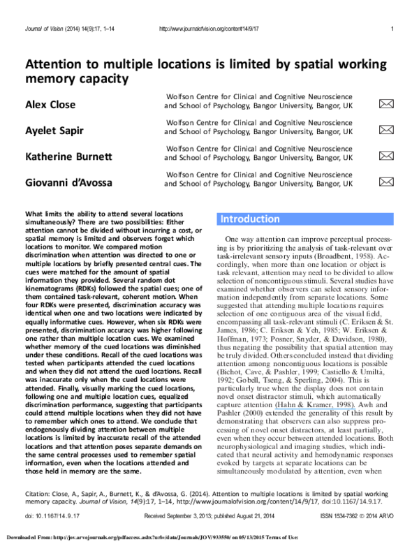 (PDF) Attention to multiple locations is limited by spatial working memory capacity