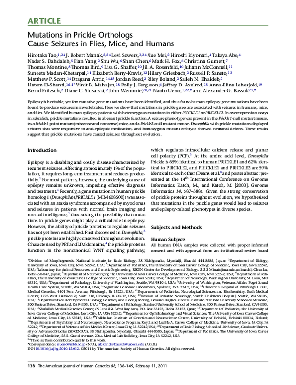 (PDF) Mutations in Prickle Orthologs Cause Seizures in Flies, Mice, and ...