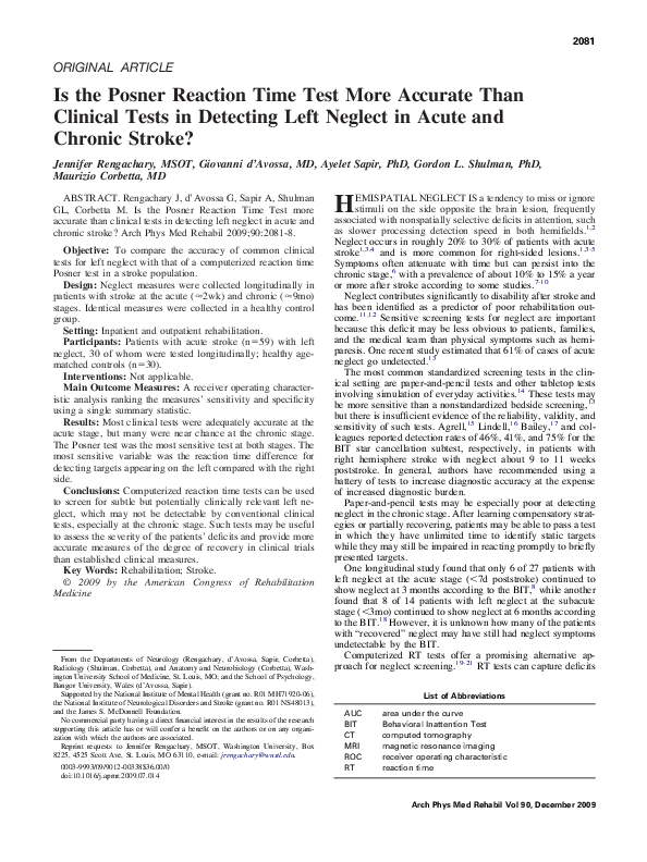 (PDF) Is the Posner Reaction Time Test More Accurate Than Clinical ...