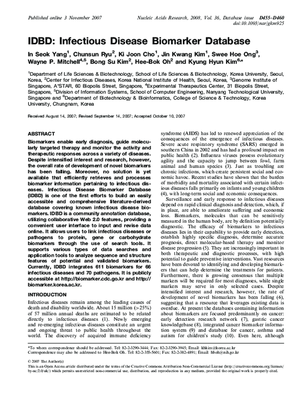 (PDF) IDBD: Infectious Disease Biomarker Database