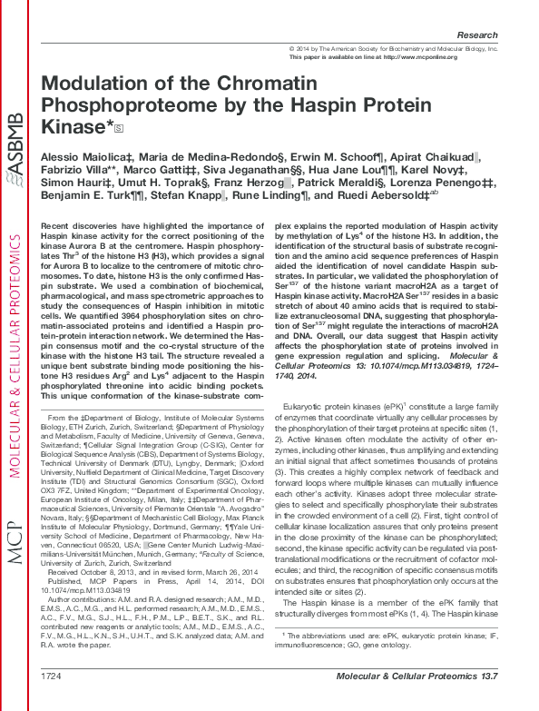 (PDF) Modulation of the chromatin phosphoproteome by the Haspin protein ...