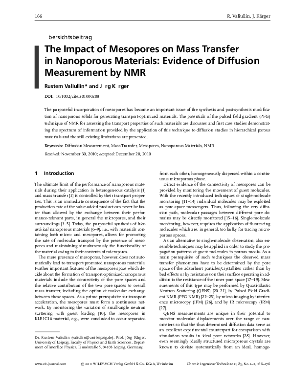 (PDF) The Impact of Mesopores on Mass Transfer in Nanoporous Materials: Evidence of Diffusion ...