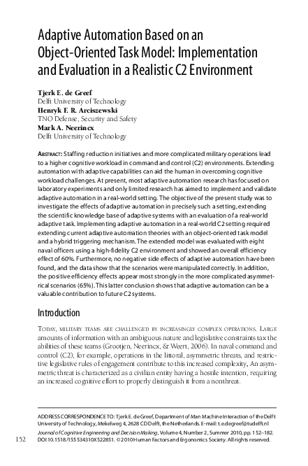 Pdf Adaptive Automation Based On An Object Oriented Task Model