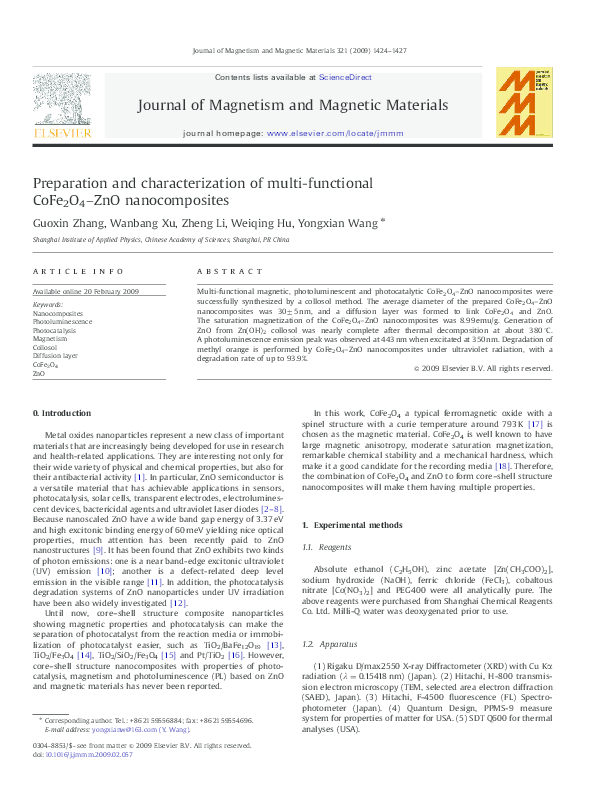 Pdf Preparation And Characterization Of Multifunctional Fe3o4 Zno Sio2 Nanocomposites