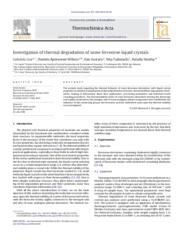 (PDF) Investigation of thermal degradation of some ferrocene liquid ...