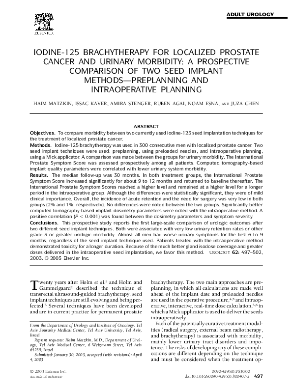 (PDF) Iodine-125 brachytherapy for localized prostate cancer and ...