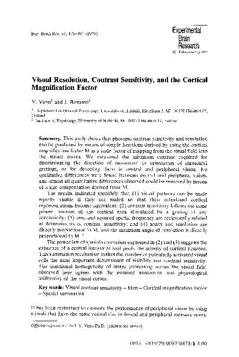 (PDF) Visual resolution, contrast sensitivity, and the cortical ...
