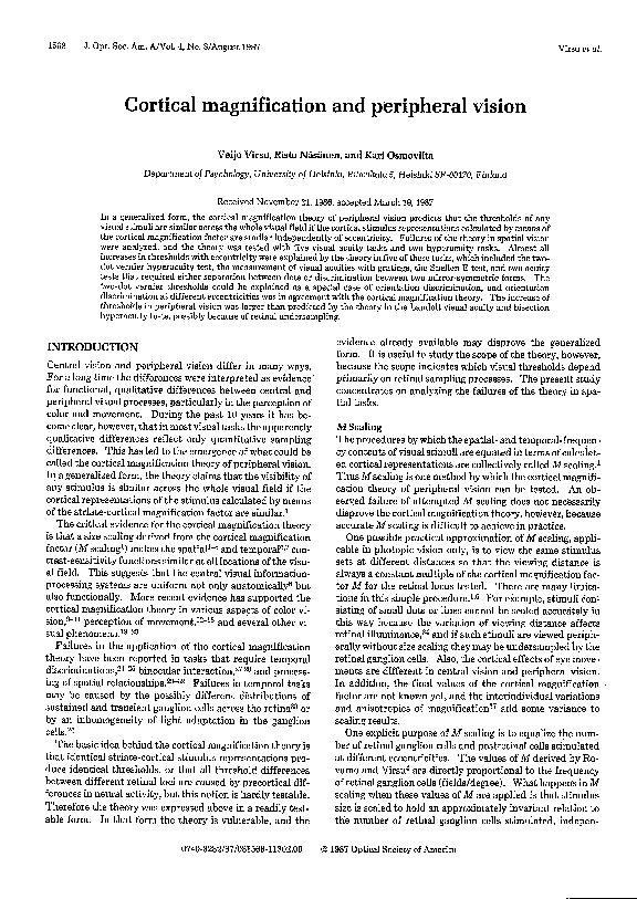 (PDF) Cortical magnification and peripheral vision
