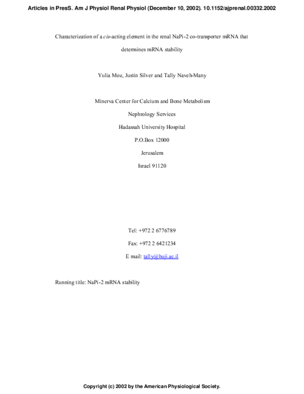 (PDF) Characterization of a cis-acting element in the renal NaPi-2 co-transporter mRNA that ...