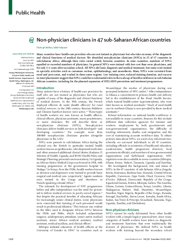 (PDF) Non-physician clinicians in 47 sub-Saharan African countries