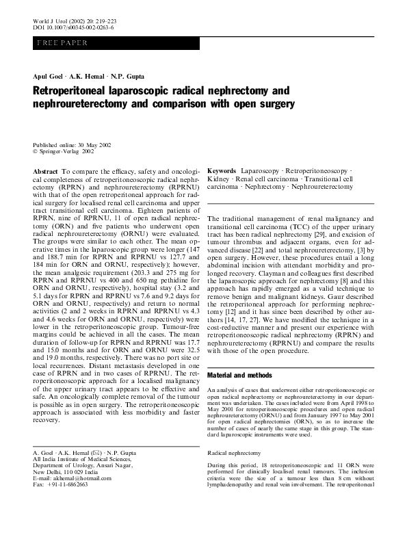 (PDF) Retroperitoneal laparoscopic radical nephrectomy and ...
