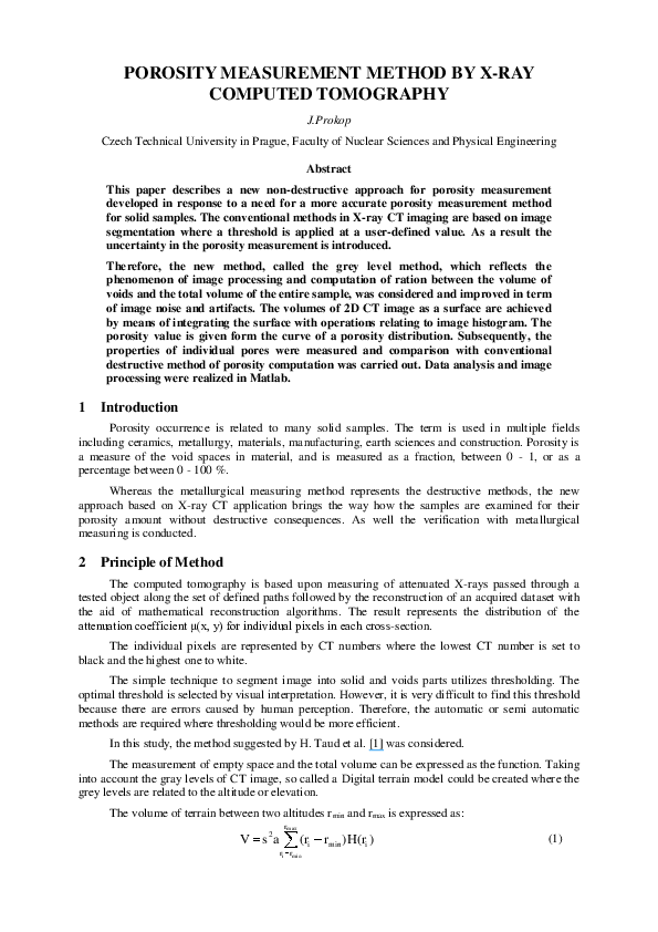 (PDF) Porosity Measurement Method by X-Ray Computed Tomography