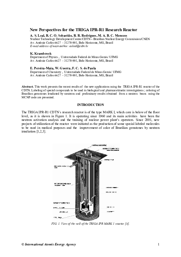 (PDF) New Perspectives for the TRIGA IPR-R1 Research Reactor