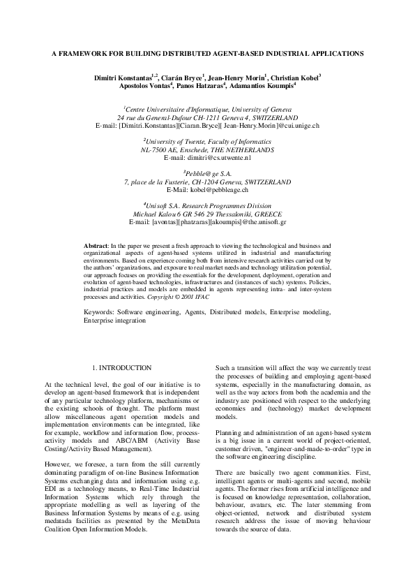 Pdf A Framework For Building Distributed Agent Based Industrial