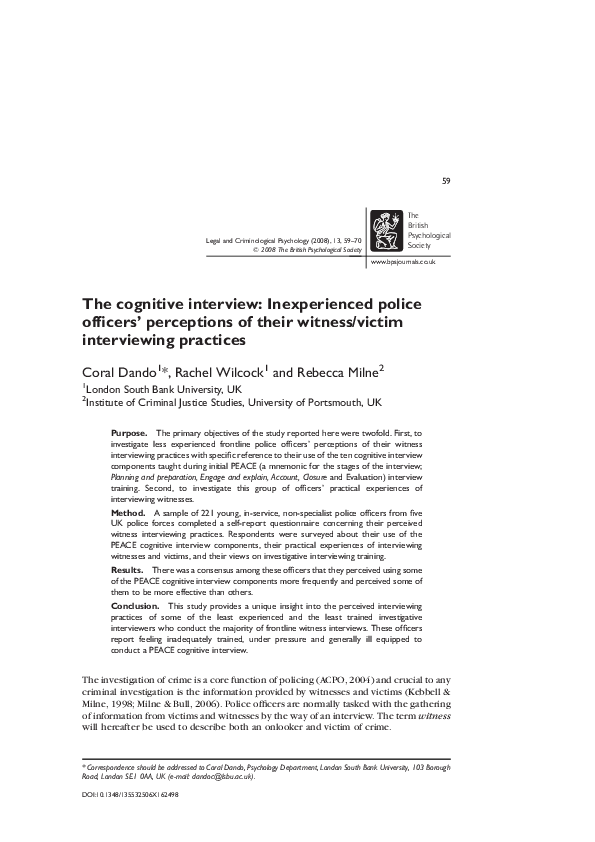 (PDF) The cognitive interview: Inexperienced police officers ...