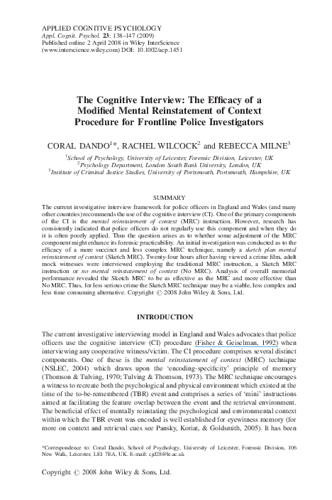 (PDF) A modified cognitive interview procedure for frontline police ...