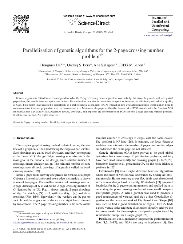 (PDF) Parallelisation of genetic algorithms for the 2-page crossing number problem | Erkki ...