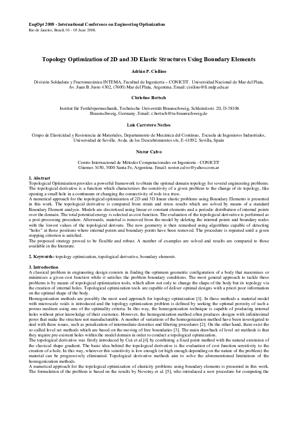 (PDF) Topology Optimization of 3D Elastic Structures Using Boundary Elements