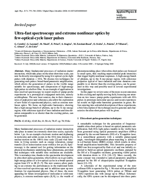 (PDF) Ultra-fast spectroscopy and extreme nonlinear optics by few ...
