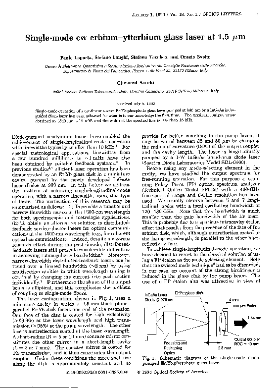 (PDF) Single-mode cw erbium-ytterbium glass laser at 15 µm