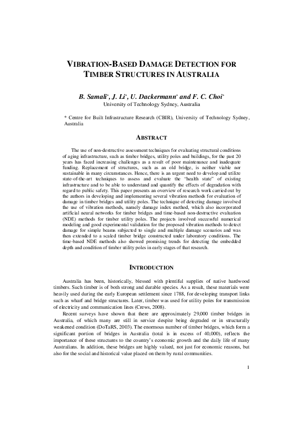 (PDF) Vibration-based damage detection for timber structures in Australia