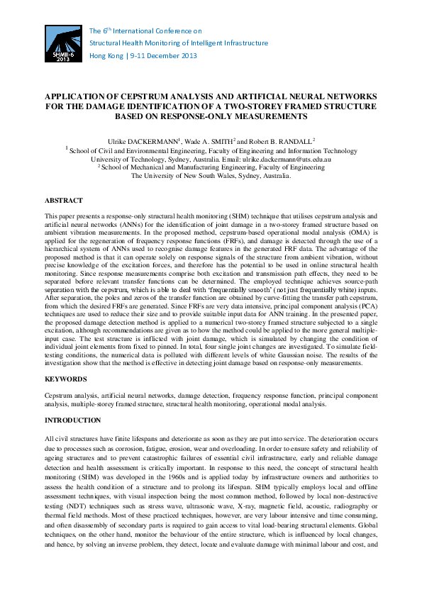 (PDF) Application of cepstrum analysis and artificial neural networks for the damage ...